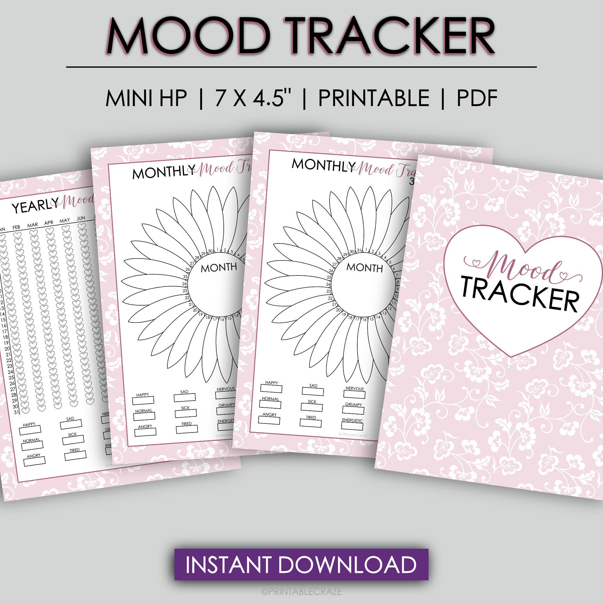 Emotions Log Anxiety Emotions Tracker Mood Tracker Happy Planner Mini ...