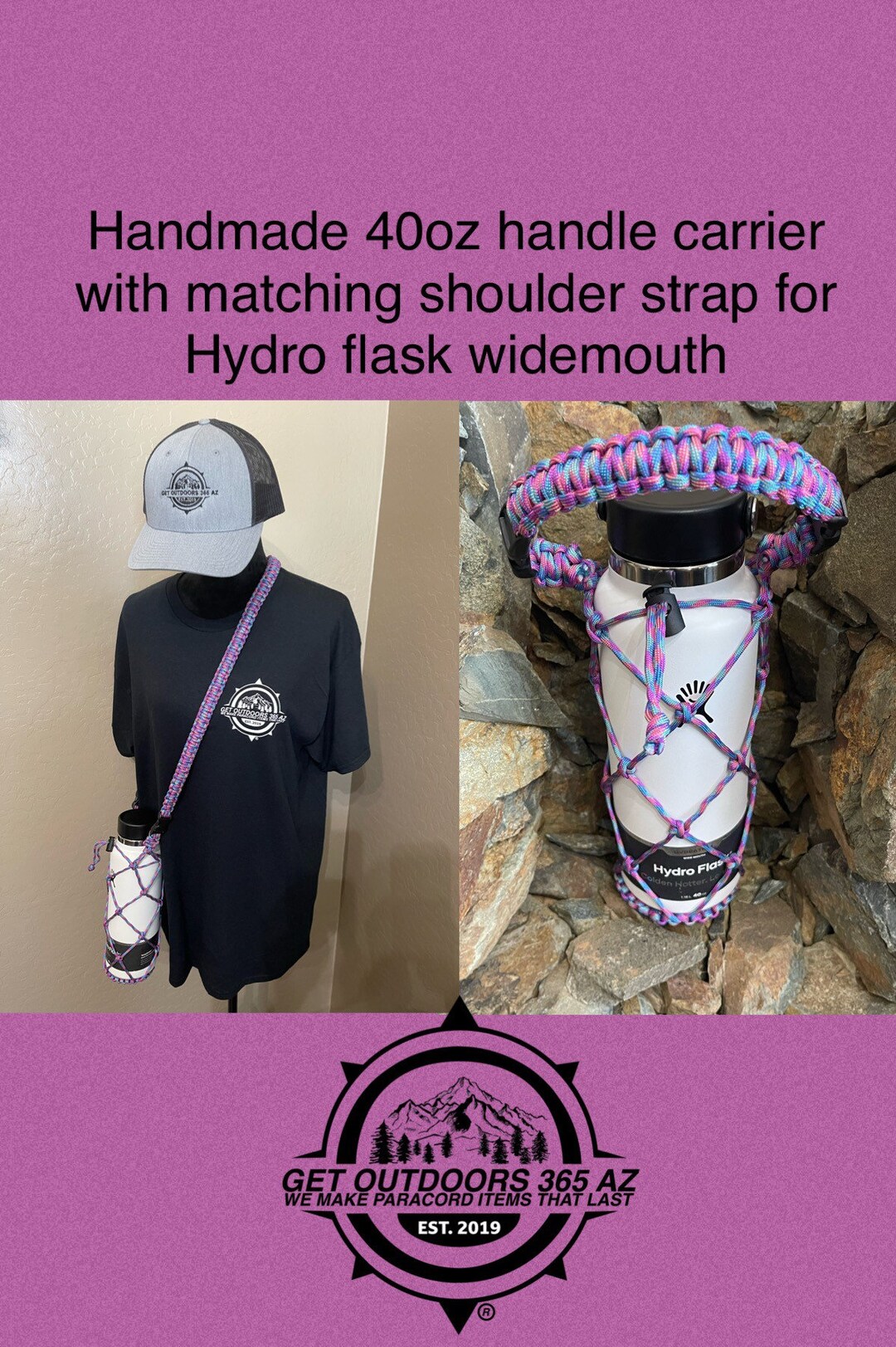 Handmade 40 Ounce Handle Carrier With Matching Shoulder Strap for Hydro ...