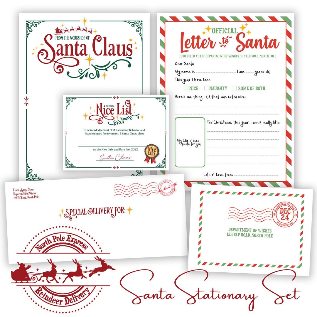Santa Stationary Letters to and From Santa and Nice List Certificate - Etsy