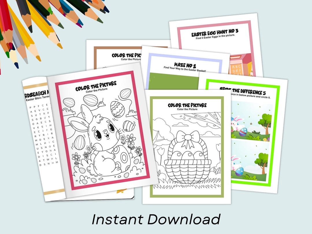 Easter Kid Activity Sheets Printable Word Search Coloring Page Maze ...