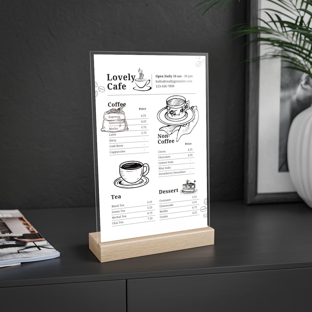Acrylic Sign With Wooden Menu Stand Display Elevate Your Restaurant Bar ...