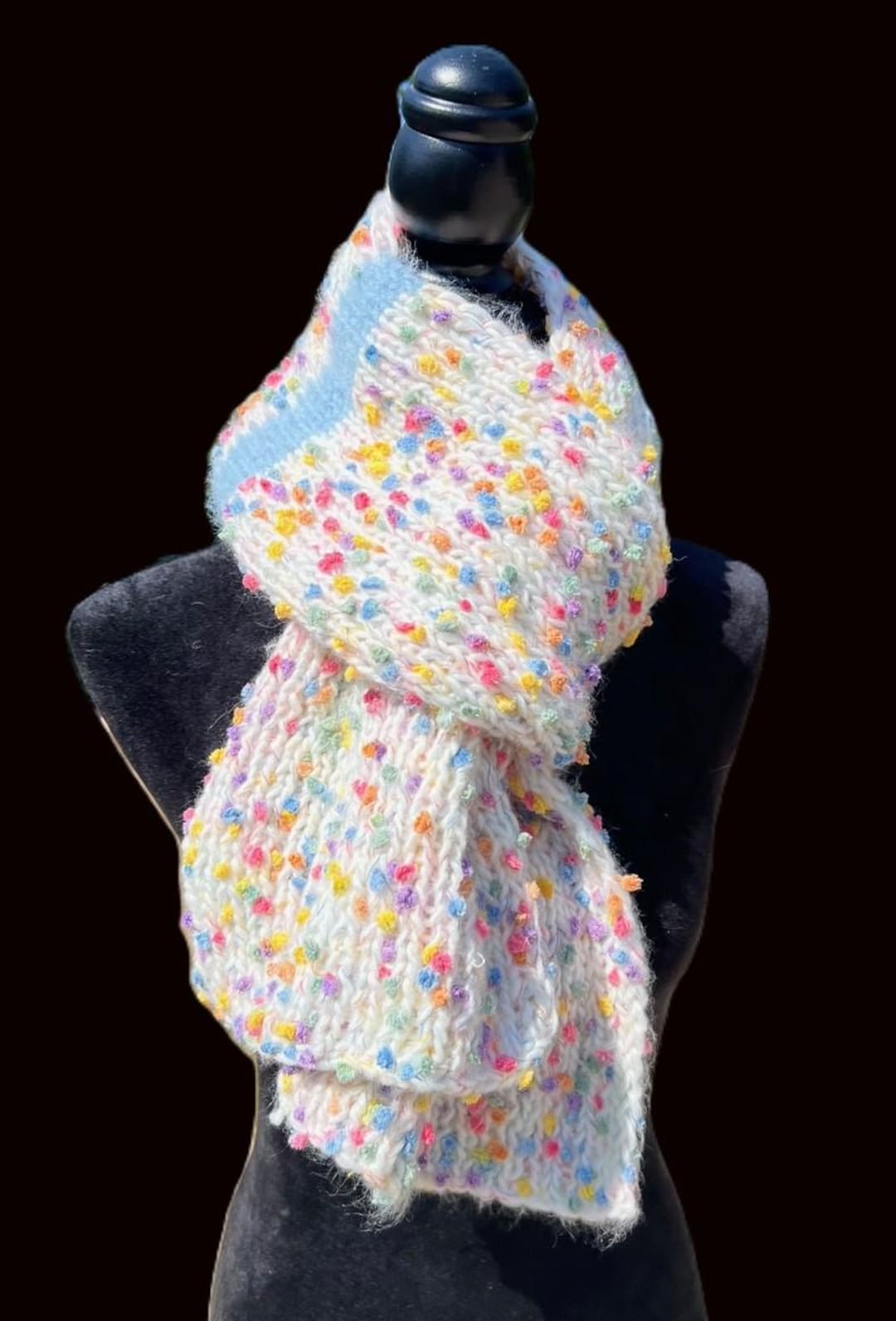 Handmade Knitted Scarf: Birthday Cake Yarn, Double Wrap Neck Warmer - Etsy