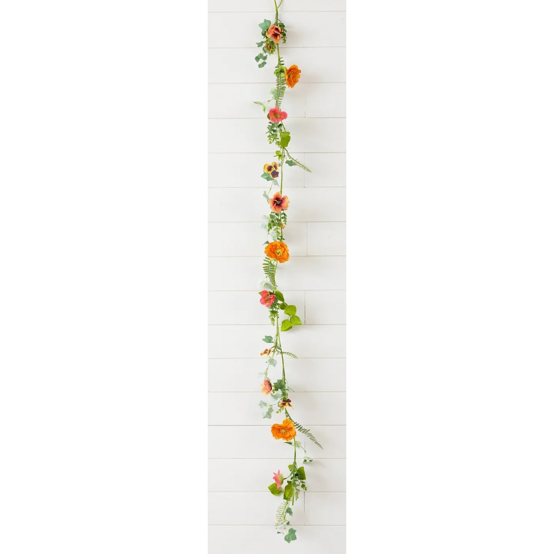 Poppy and Pansy With Greenery 70 Faux Floral Garland - Etsy