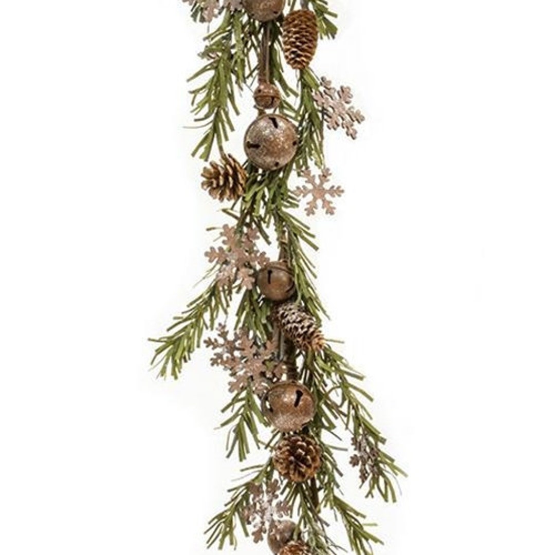 Rusty Glitter Bell & Snowflake Pine 4 Ft Faux Garland - Etsy