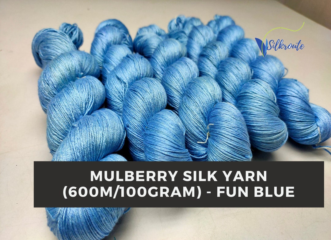 Fun Blue Mulberry Silk Yarn: Super Soft, 600M (100 Gram) - Etsy