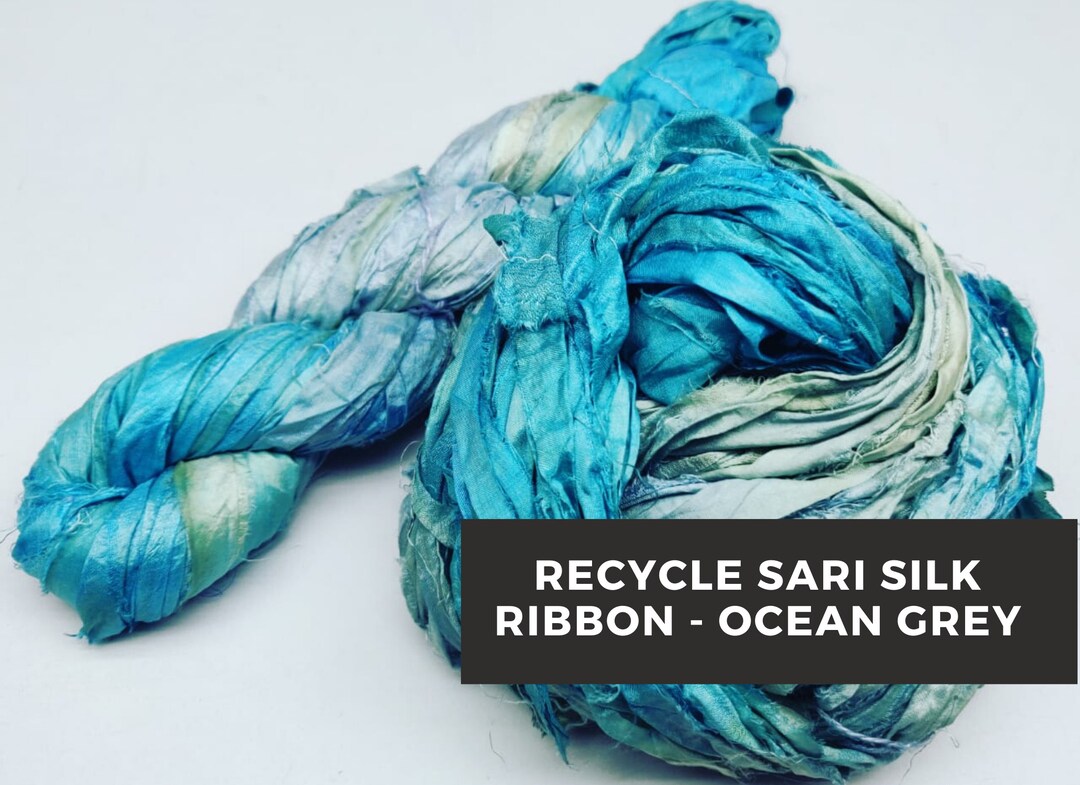 Sari Silk Ribbon - Ocean Grey, Craft Ribbon, Premium Ribbon, Recycled ...