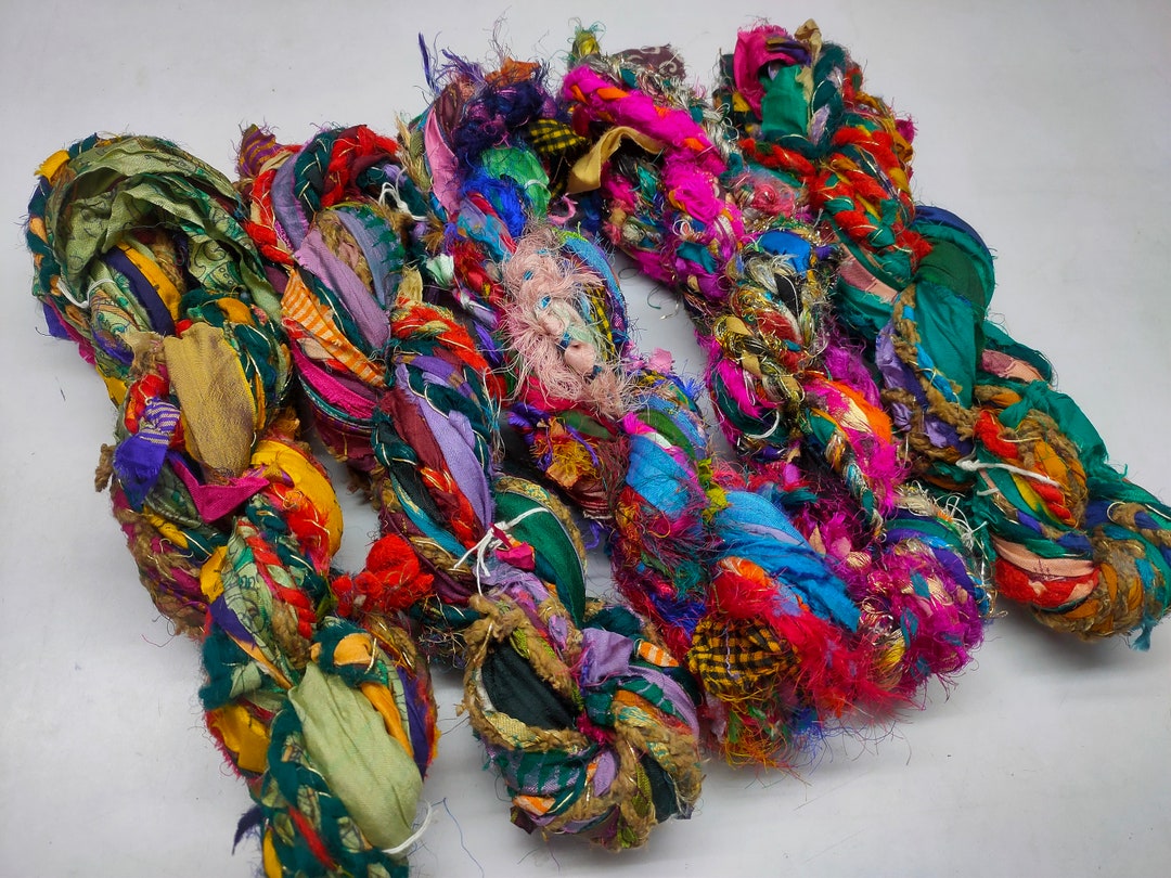 Braided Lurex Sari Ribbon Yarn: Recycled Silk, Multicolor Skeins - Etsy