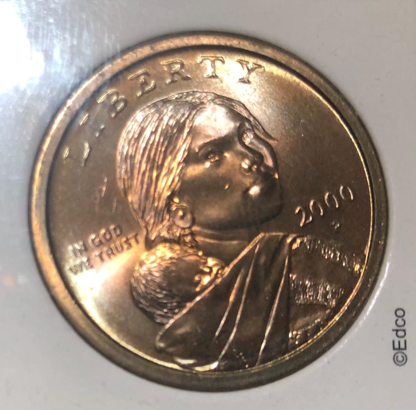 2000P USA SACAGAWEA “toned” UNCIRCULATED Dollar Coin With Holder and ...