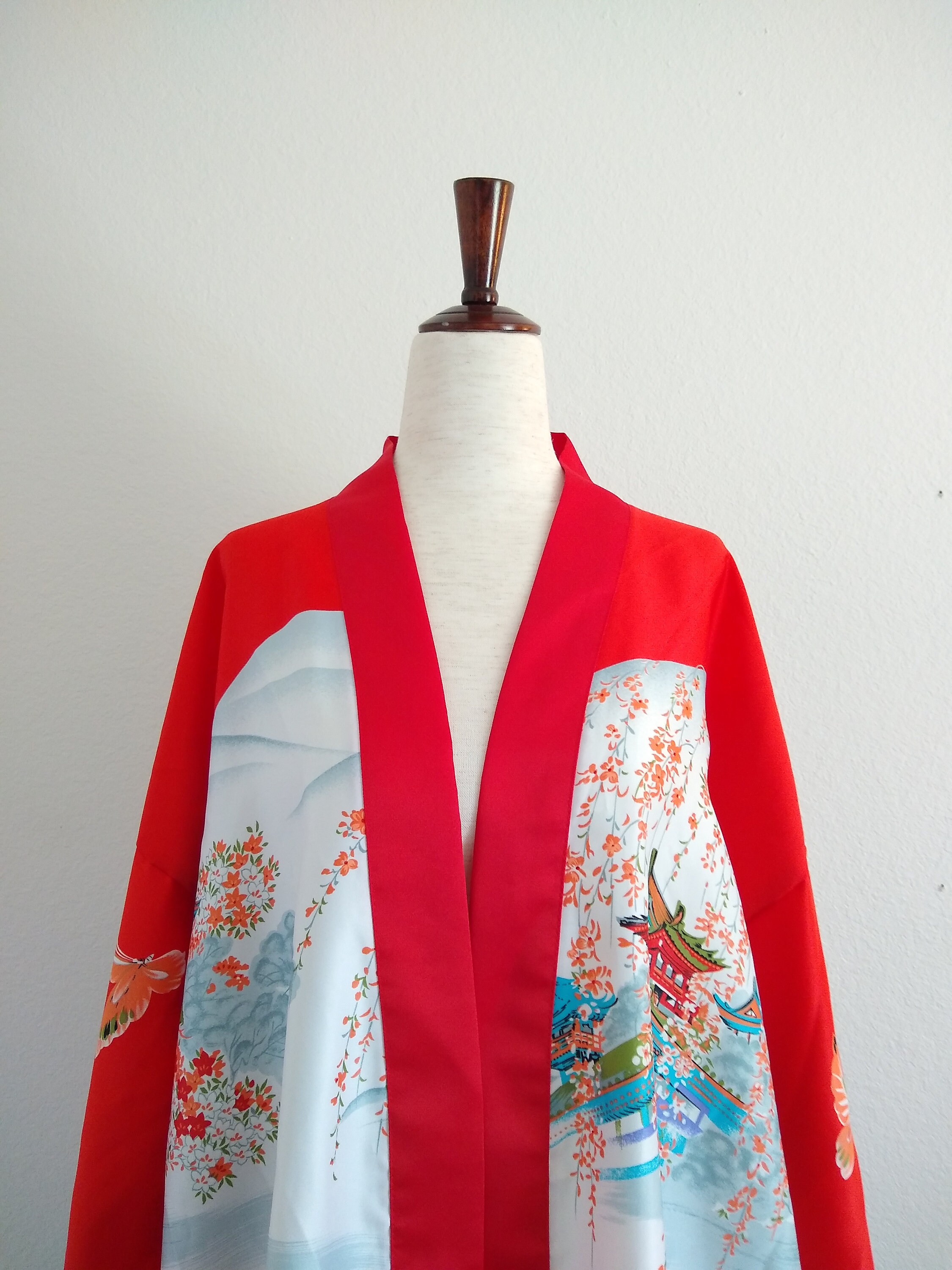 Vintage Joli Japanese Geisha Print Red Satin Kimono Robe - Etsy