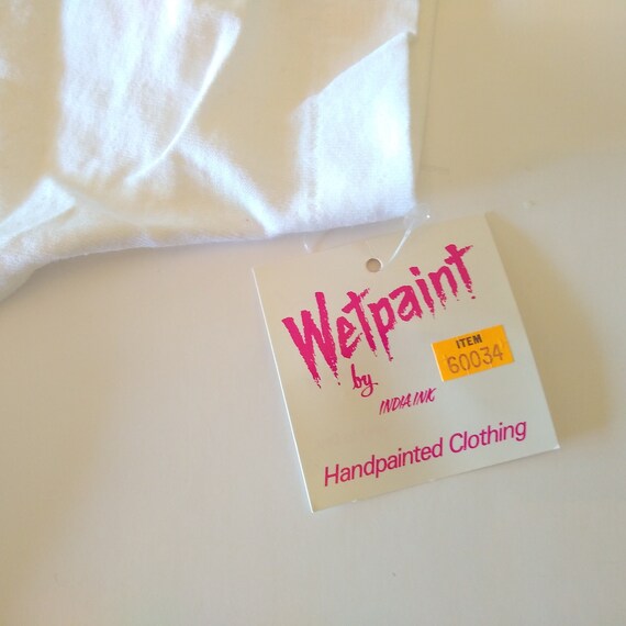 80s 90s Wetpaint Floral Handpainted Vintage White T S… - Gem