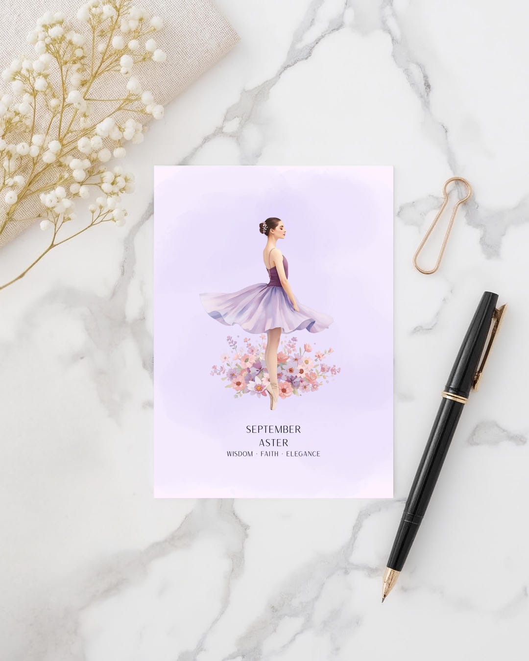 September Birth Flower Card - Ballerina With Soft Pastel Asters - Etsy