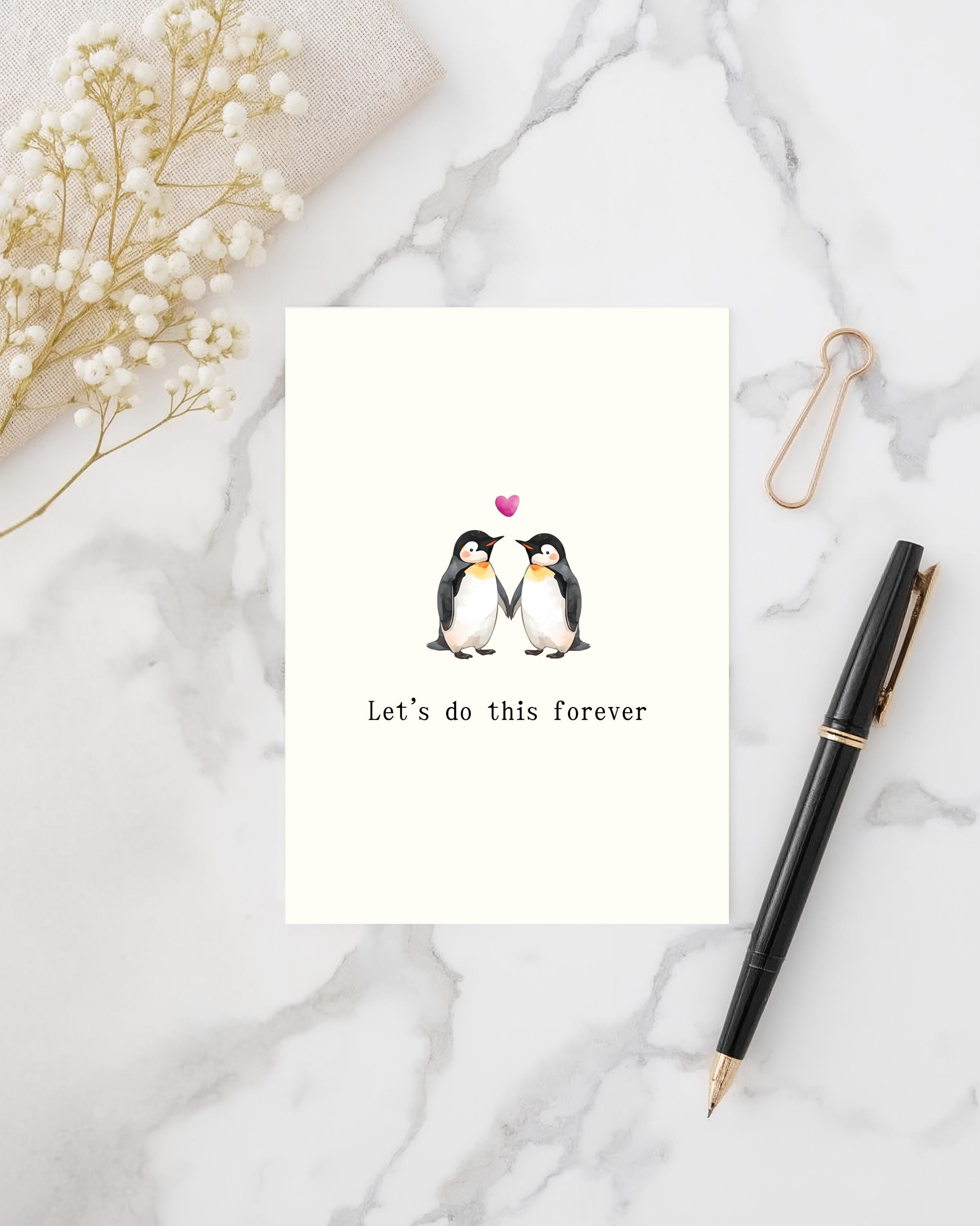 Penguin Couple Postcard, Watercolor Love Design (4x6 Inches) - Etsy