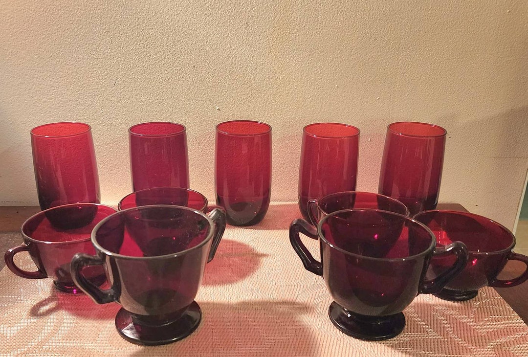 Large Lot of Vintage Ruby Red Arcoroc France Glass Drinkware - Tumblers ...