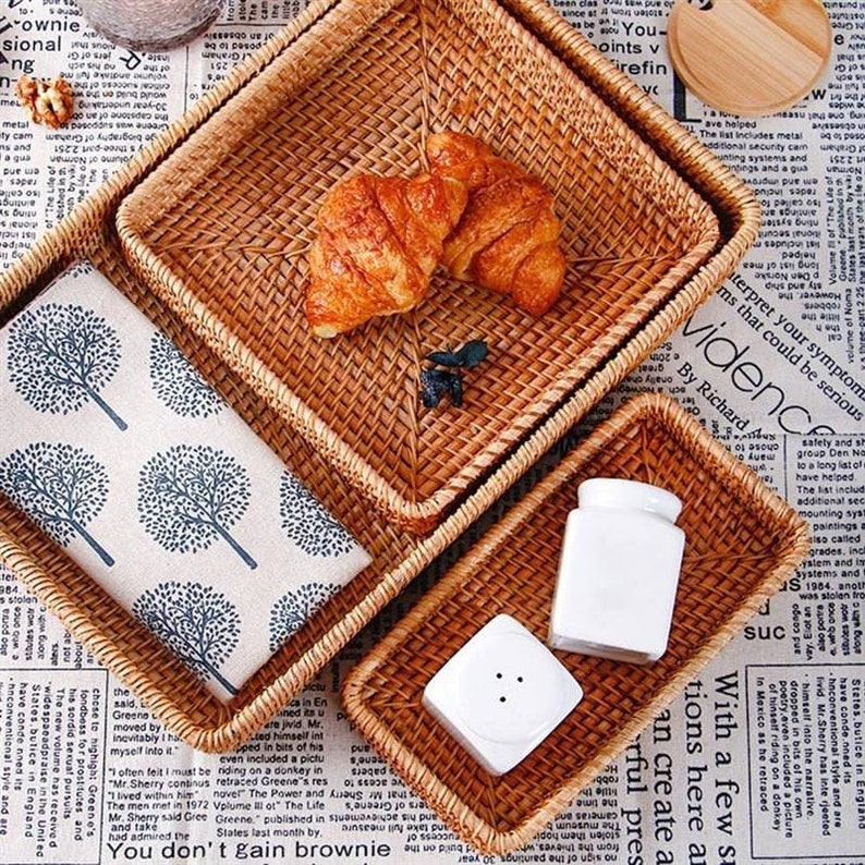 Food Storage Basket Fruits Storage Box Wicker Tray Rattan - Etsy