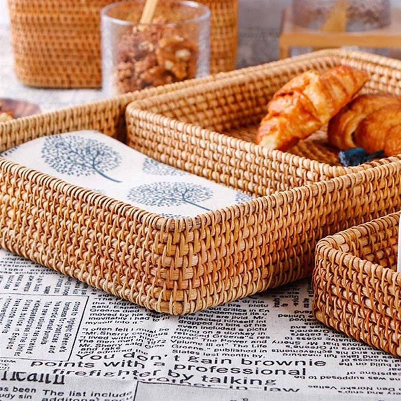 Food Storage Basket Fruits Storage Box Wicker Tray Rattan - Etsy