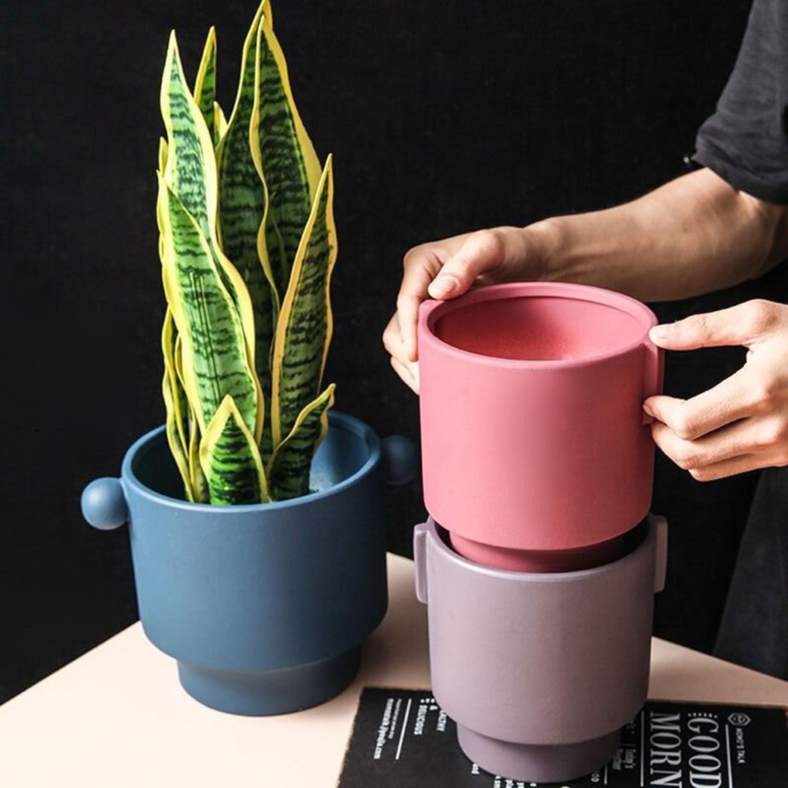 Draw It Yourself Minimalist Planter With a Tray Ceramic - Etsy