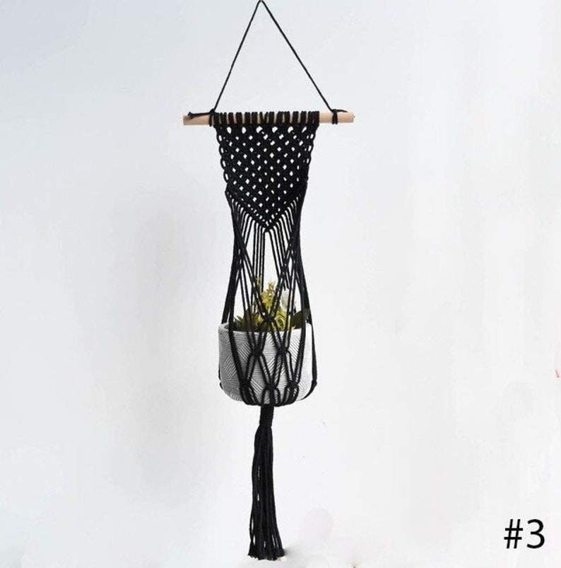 Black Macrame Plant Holder Hanging Planter Plant Hanger - Etsy