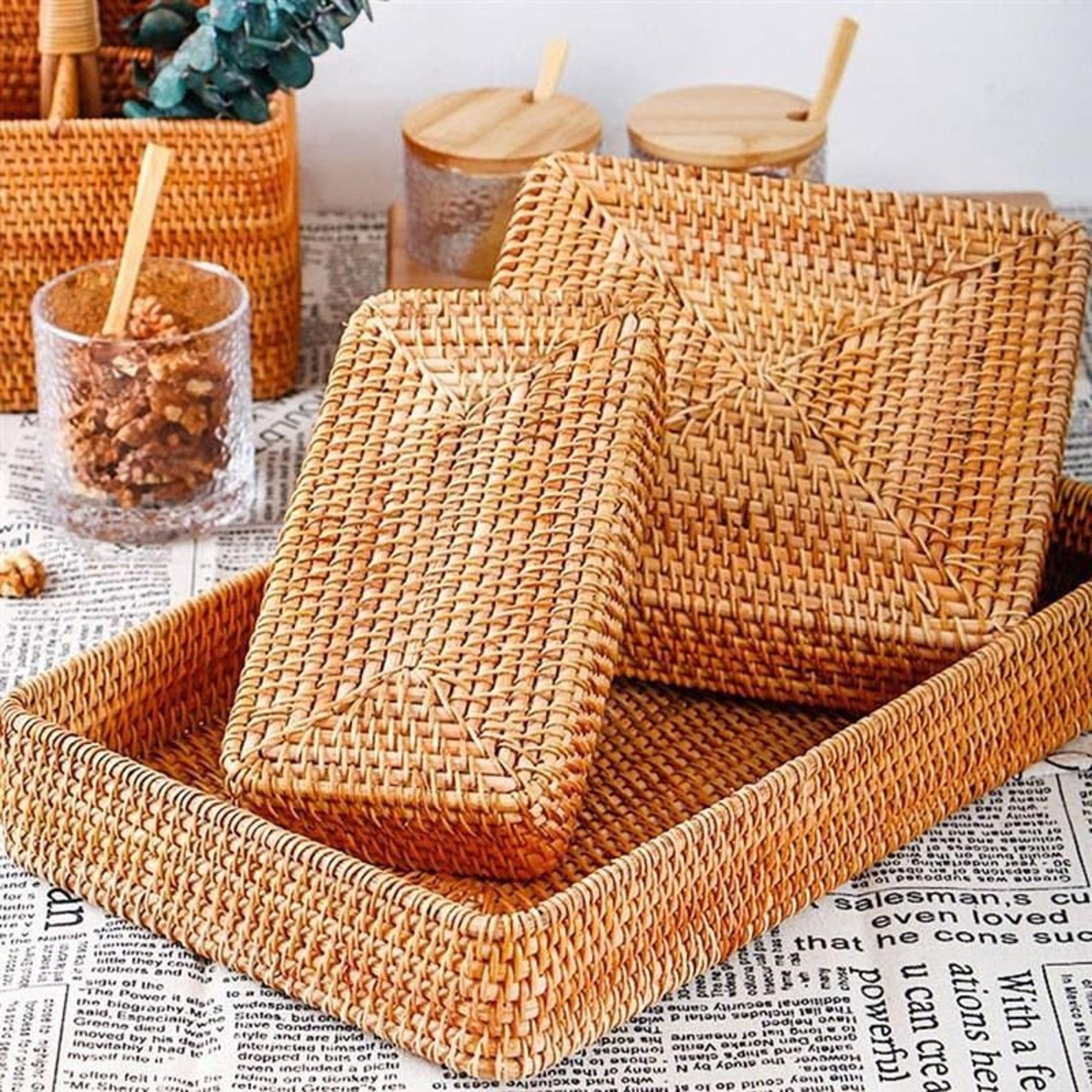 Food Storage Basket Fruits Storage Box Wicker Tray Rattan | Etsy