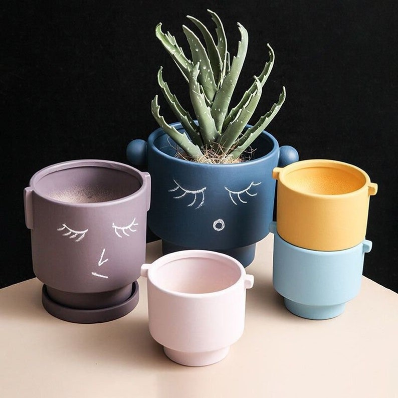 Draw It Yourself Minimalist Planter With a Tray Ceramic - Etsy