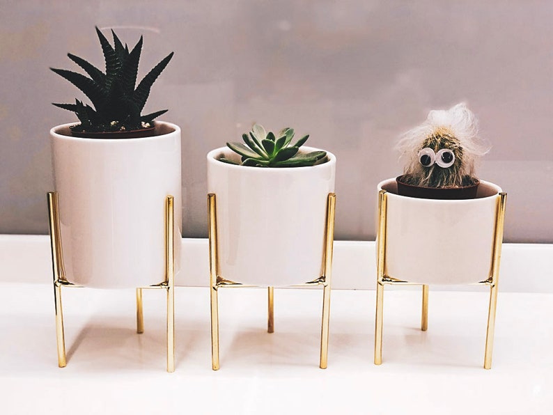 Ceramic Planter With a Modern Plant Stand Succulent Planter | Etsy