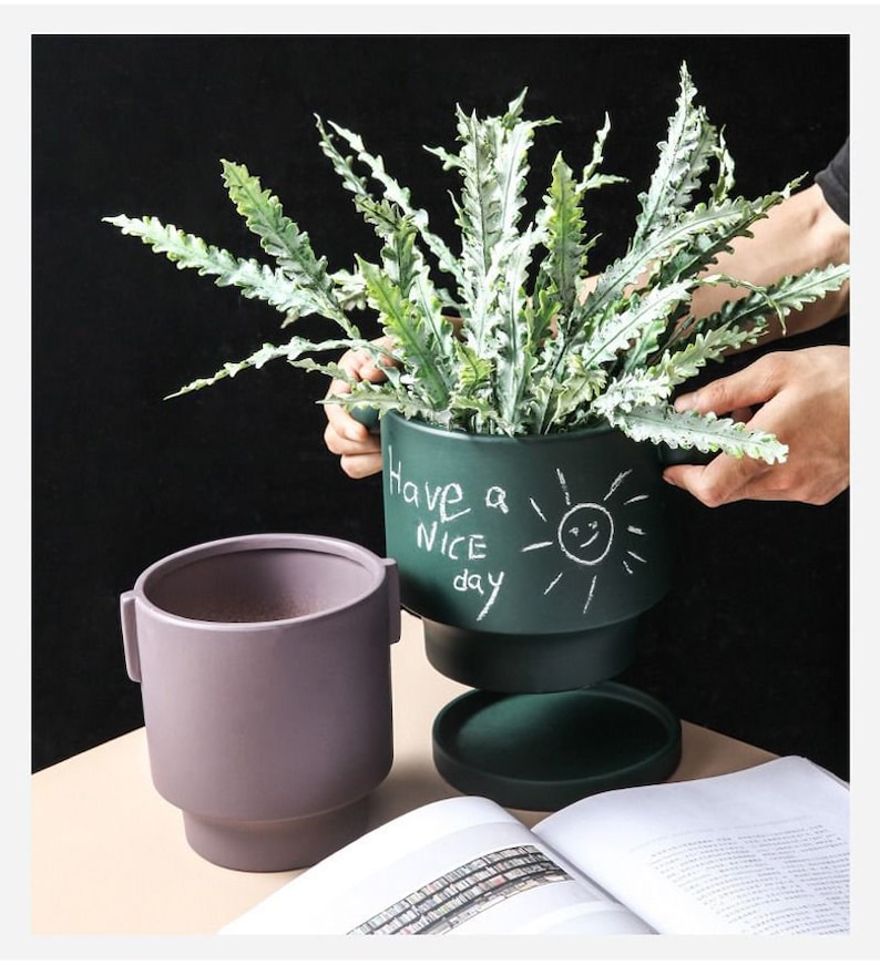Draw It Yourself Minimalist Planter With a Tray Ceramic - Etsy