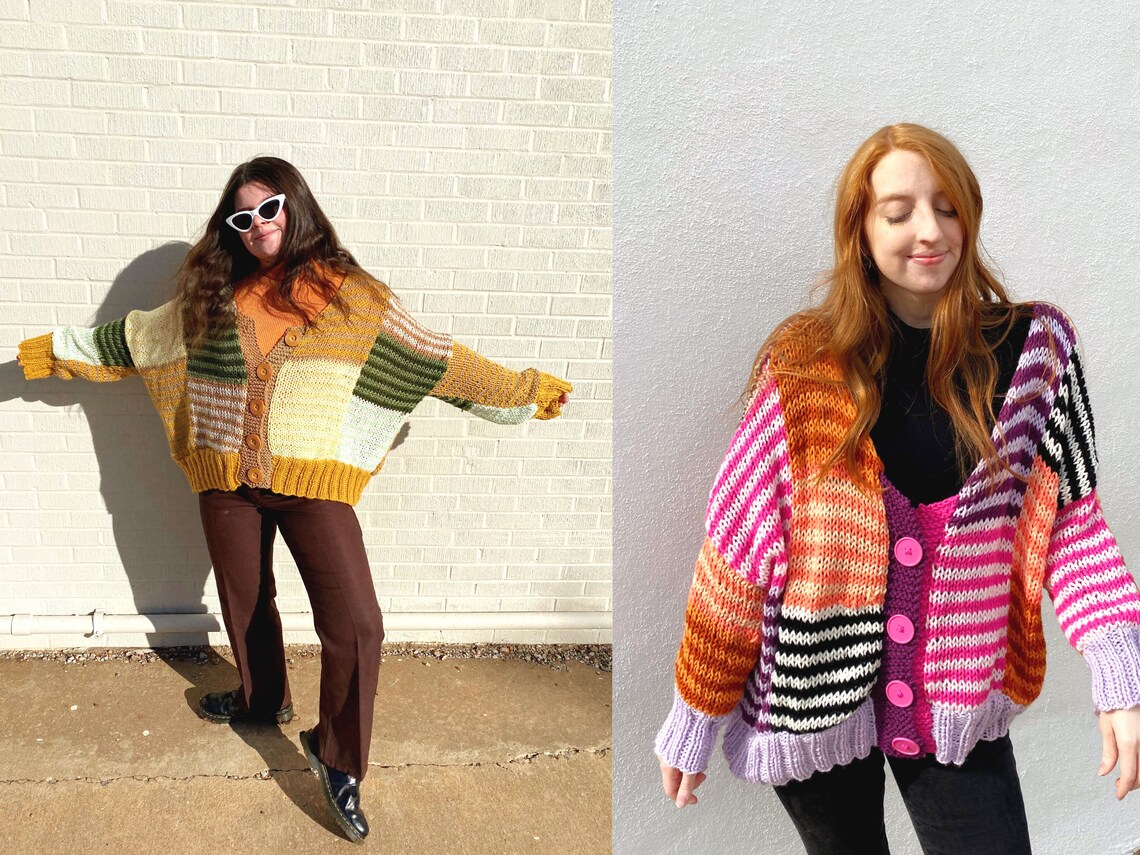 Striped Patchwork Cardigan Pattern Beginner Knitting Pattern | Etsy
