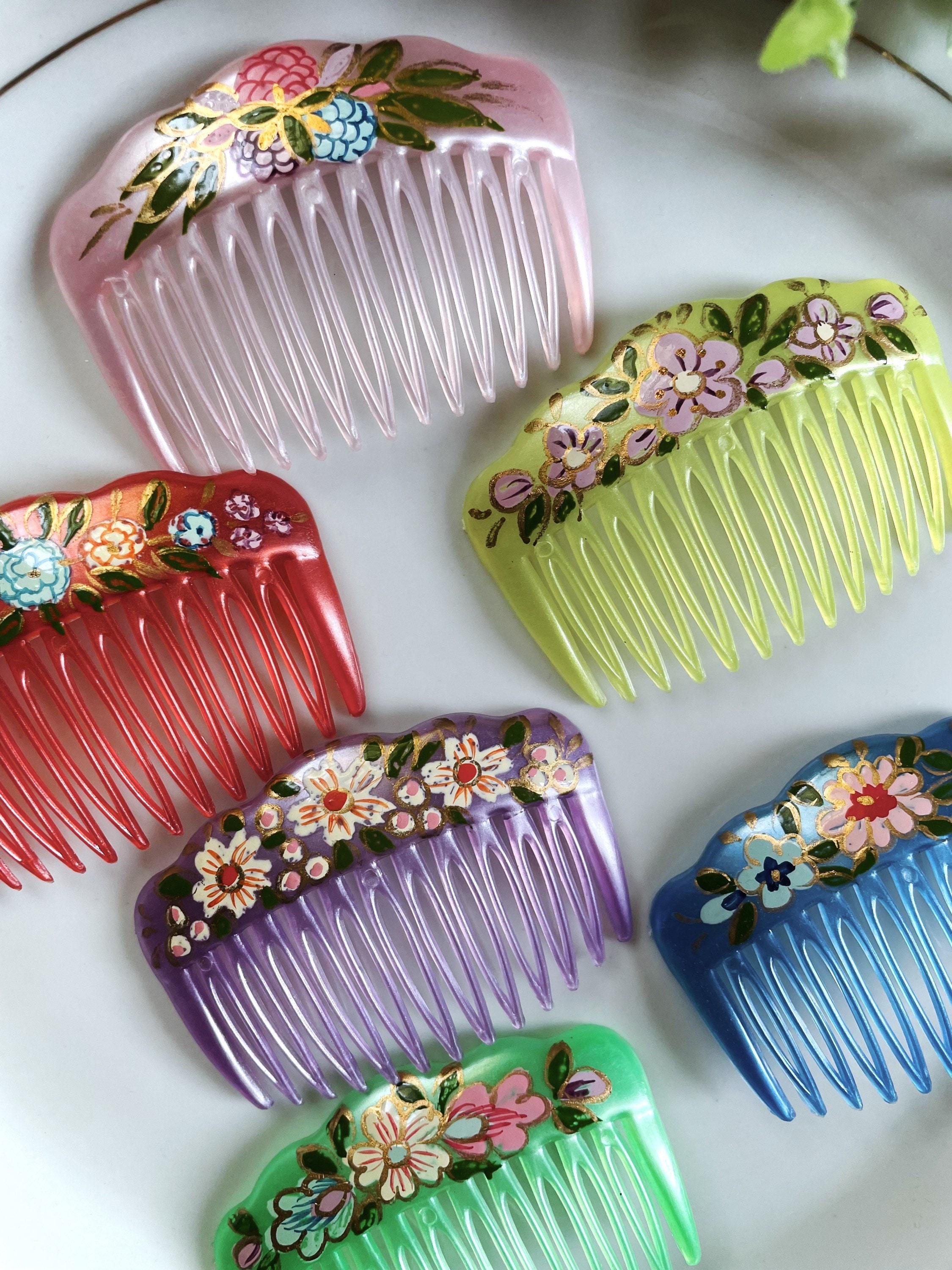 Vintage Colorful Hair Comb, Handpainted Barrette, Floral Hair Comb ...