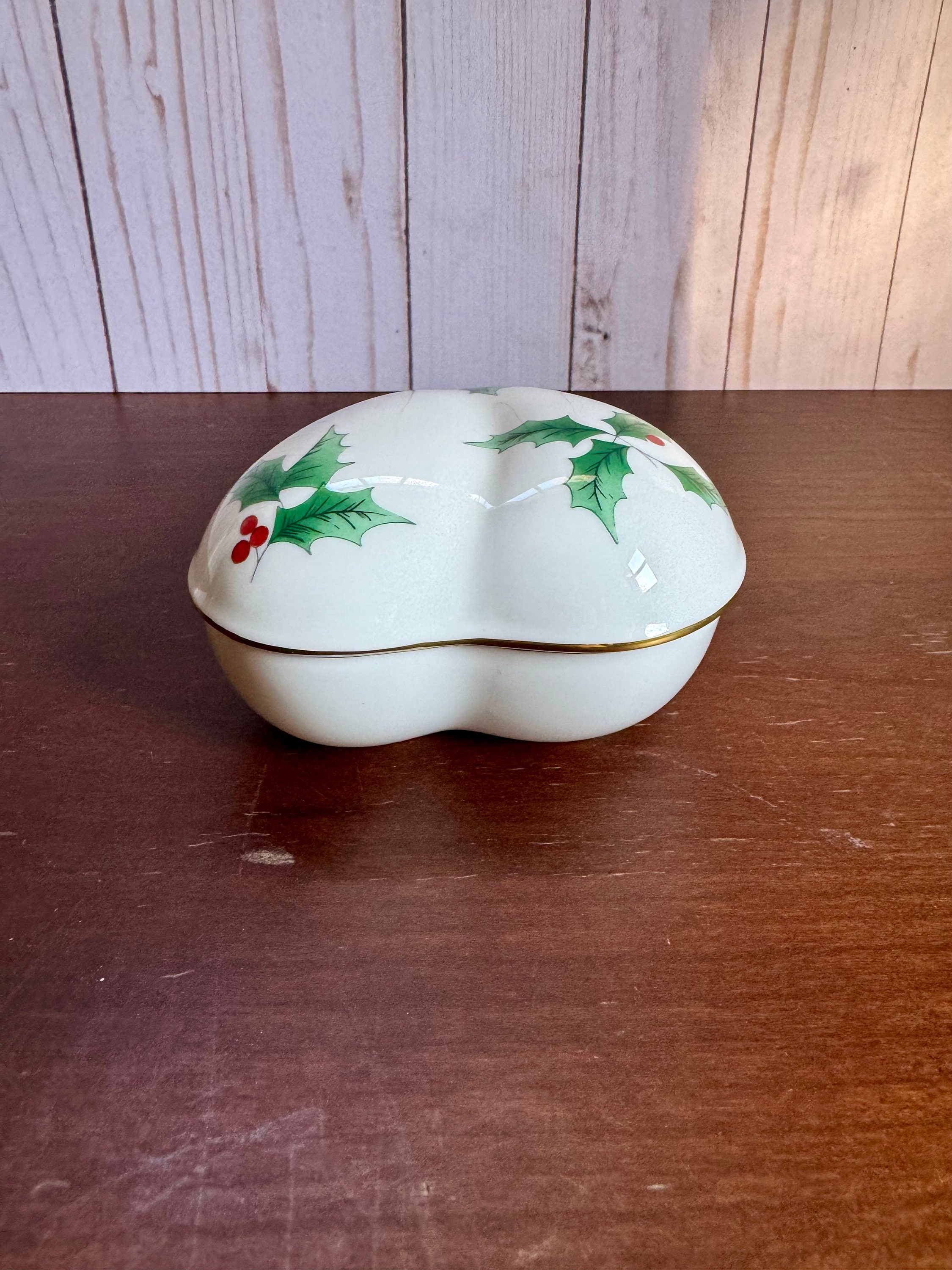 Heart Trinket Box, Holly Trinket Dish, Mikasa Trinket Dish, Christmas ...