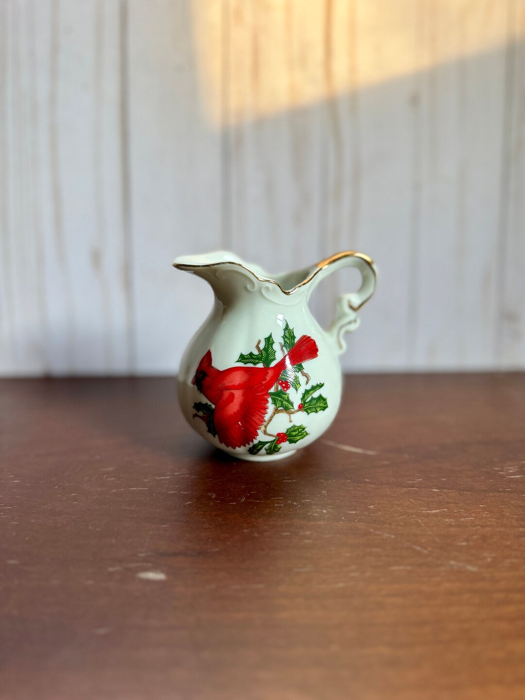 Vintage Lefton Pitcher, Red and White Christmas Decor, Cardinal ...