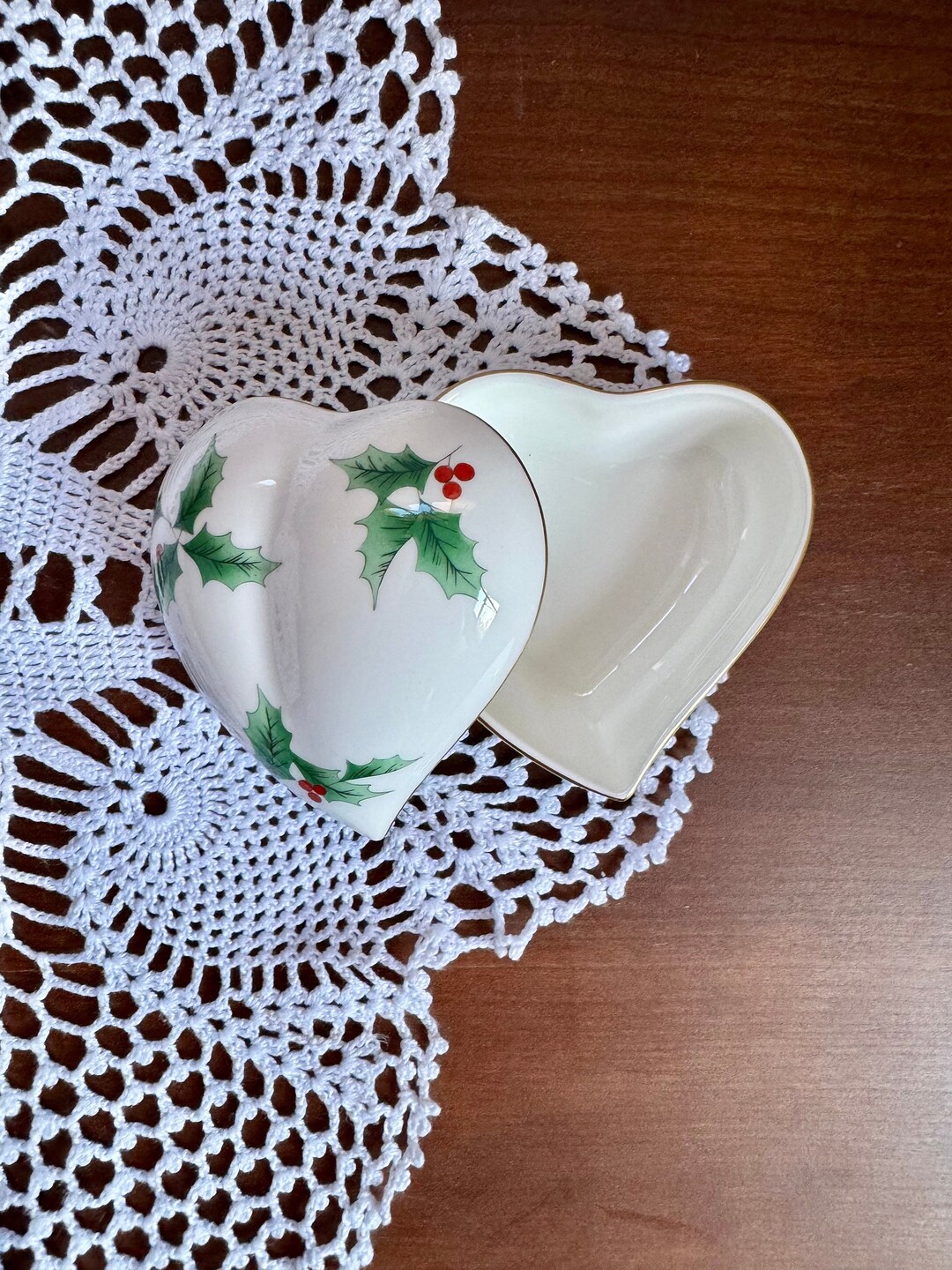Heart Trinket Box, Holly Trinket Dish, Mikasa Trinket Dish, Christmas ...