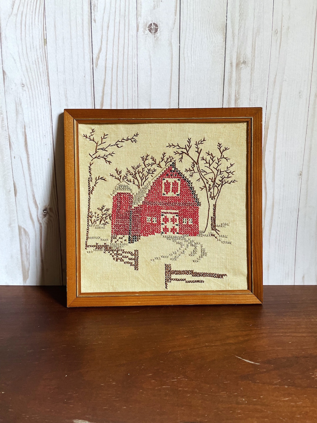 Red Barn Needlepoint Framed Barn Rustic Farm Scene - Etsy