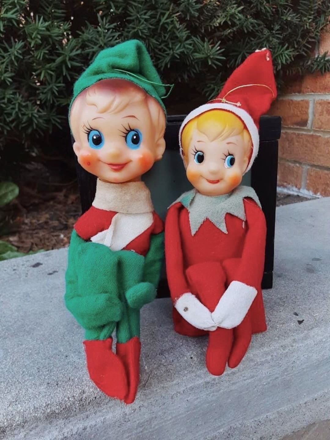 Vintage Christmas Elves, Pair of Elves, Knee Hugging Pixie Elf, Vintage ...