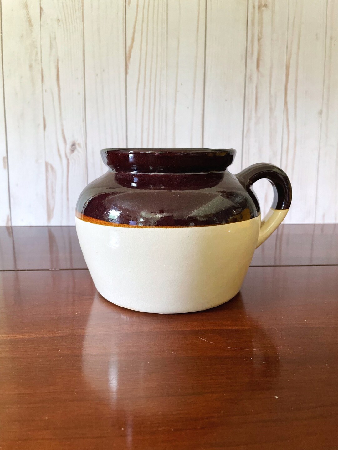 Vintage Crock for Kitchen Utensils, Brown Heavy Crock, Short Handled ...