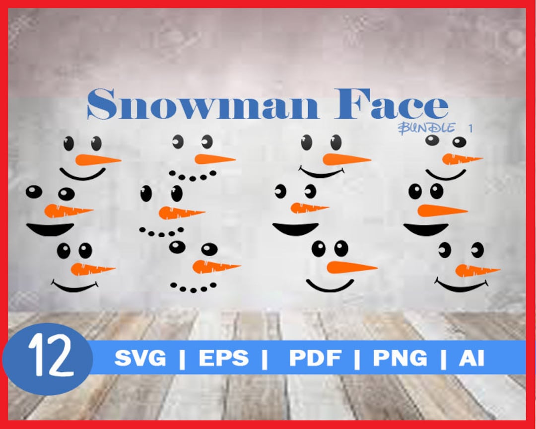 Snowman Face SVG Bundle 1, Cute Snowman Clipart, Snowman PNG, Christmas ...