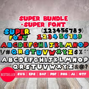 Super Bundle B&W + Super Font, Super Font Letters SVG, DXF, PNG, Eps ...