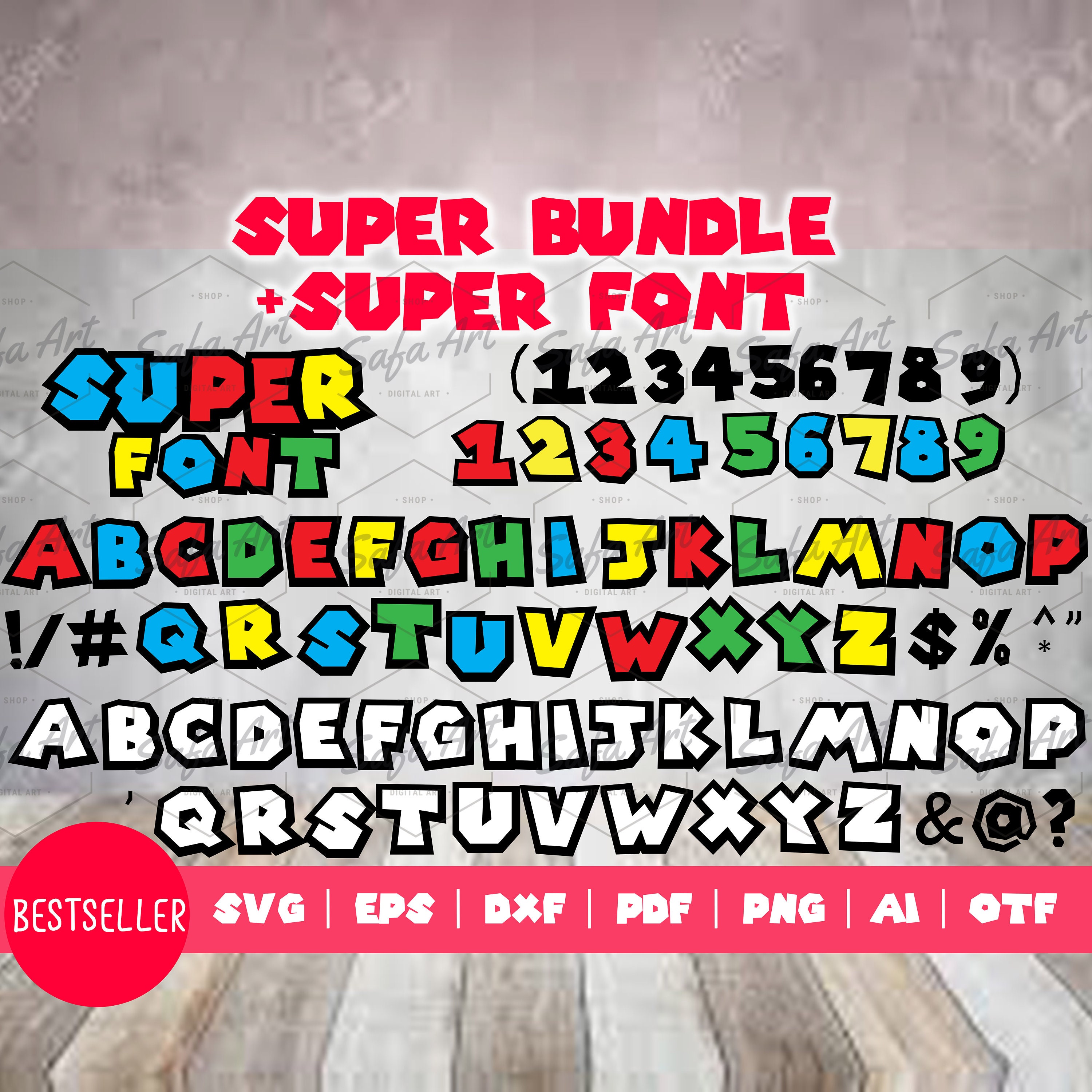 Super Bundle B&W + Super Font, Super Font Letters SVG, DXF, PNG, Eps ...