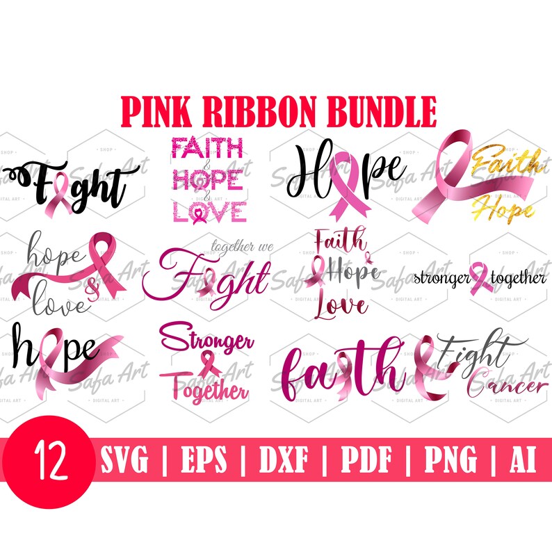 Breast Cancer Awareness SVG Bundle, Pink Ribbon, Hope (digital Files ...