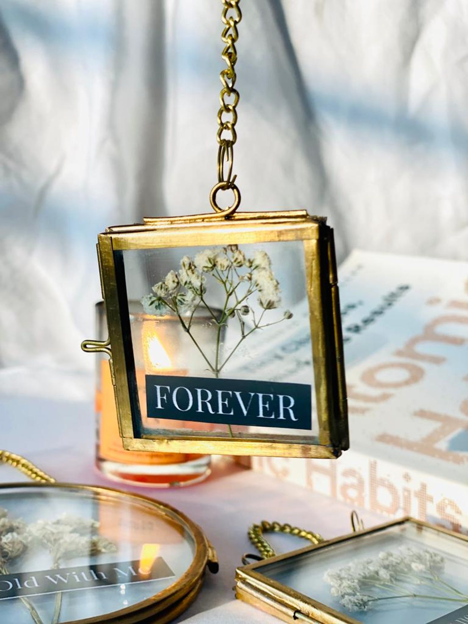 2x2 Mini Glass Brass Frame, Mini Kiko Glas Frame, Double Glass Hanging ...