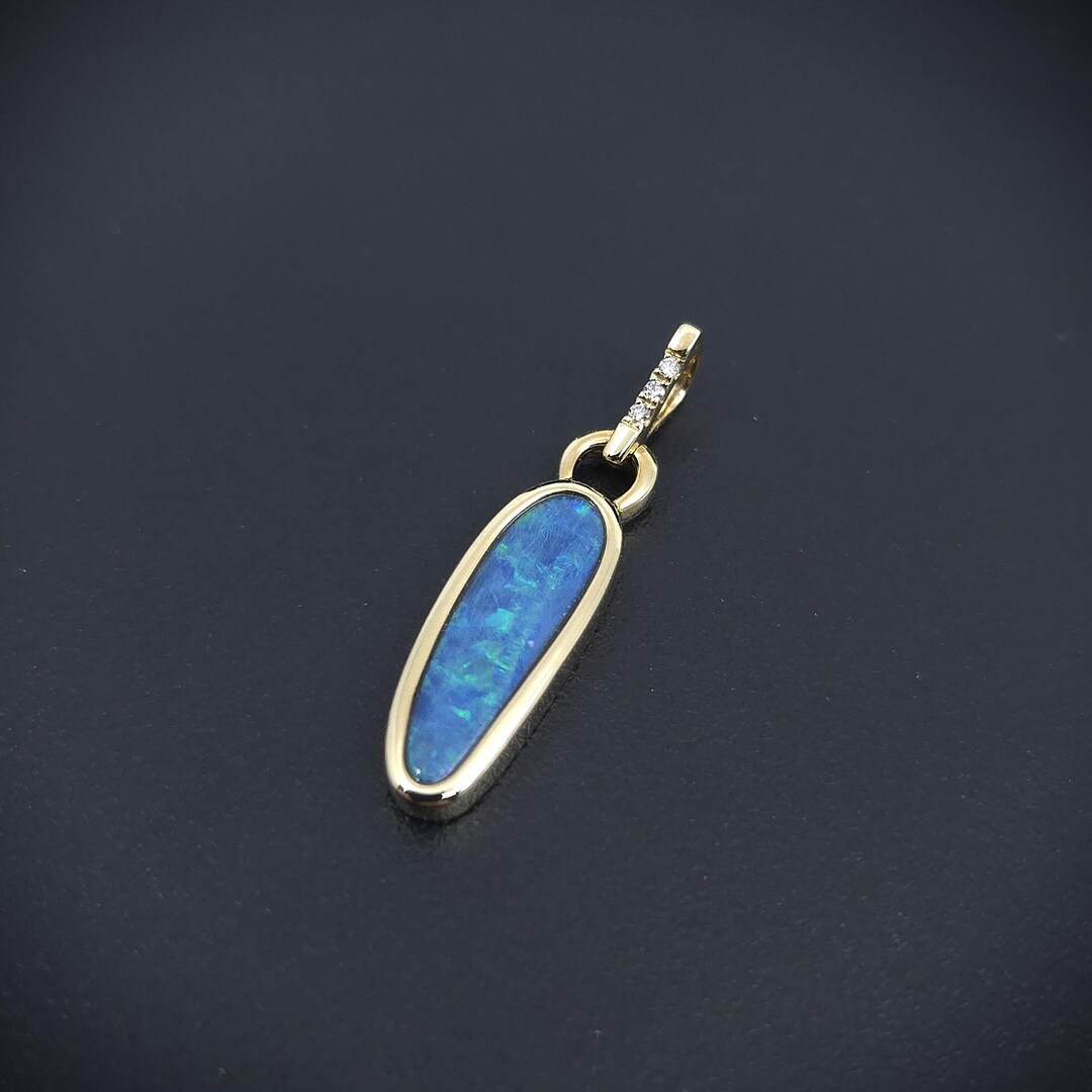 14k Gold Pendant W/ Australian Opal: 14k Solid Gold Pendant With ...