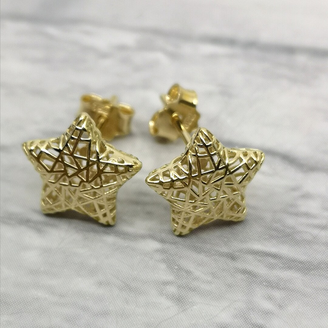 18k Solid Yellow Gold 10x10mm 3D Star Shape Studs Earring, 3D Printed ...