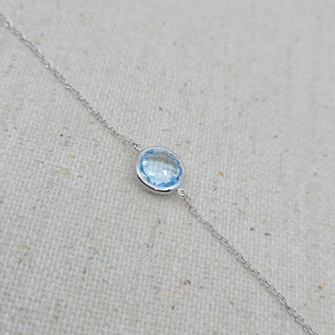 8mm Round Double-sided Checkerboard Sky Blue Topaz With 18k Solid White ...