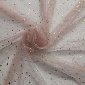 Golden Star and Moon Printed Mesh Fabric, American Mesh Lace Fabric ...