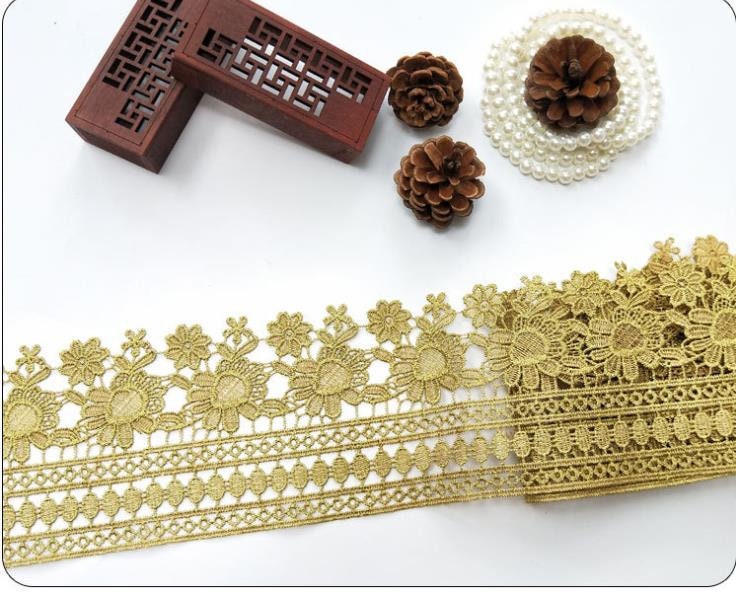 Extra-wide Metallic Gold-tone Lace Trim With Floral - Etsy