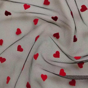 High-quality Hearts Gauze Fabric, Red Heart-shaped Mesh Fabric ...