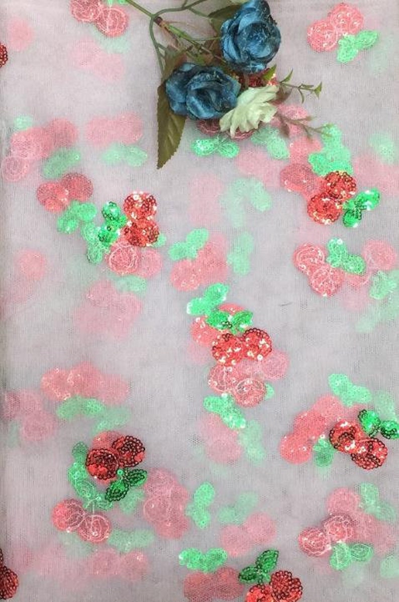Cherry Sequin Lace Fabric Cherry Embroidered Sequin Fabric - Etsy