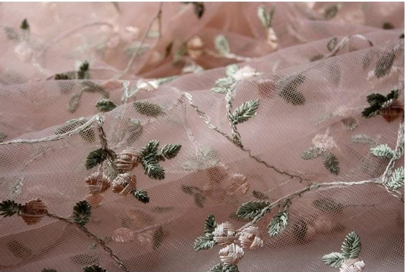 White Pink Delicate Tulle Lace Fabric 3D Floral Embroidery | Etsy