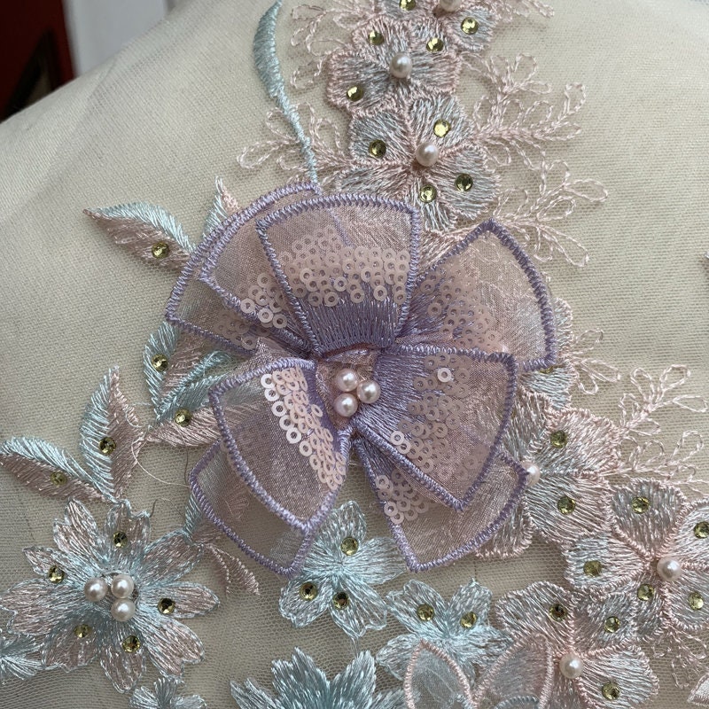Powder Blue Lace Appliqué Beautifully Beaded 3d Flower Bridal - Etsy