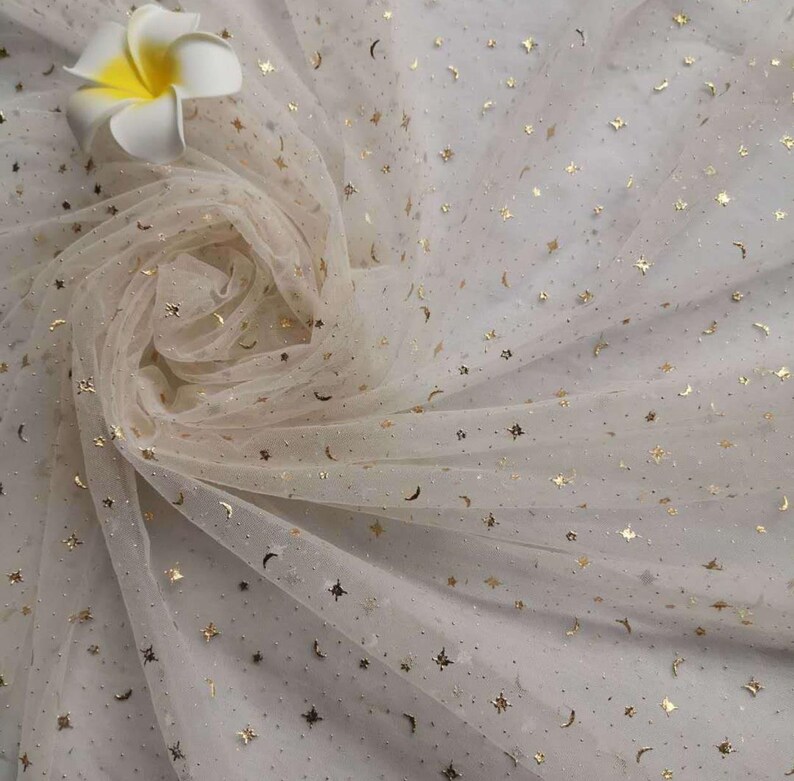 Golden star and moon printed mesh fabric American mesh lace | Etsy