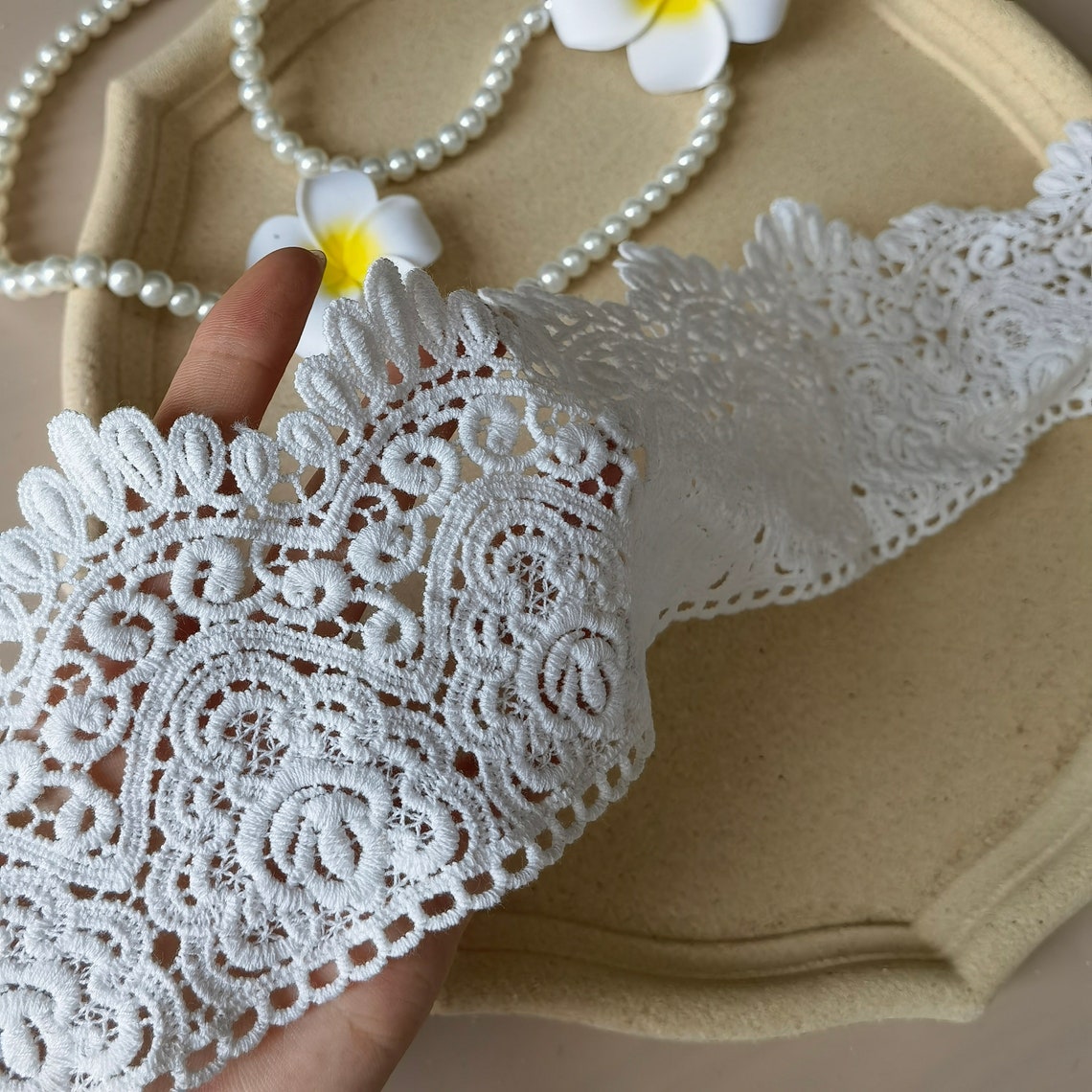 3.74 White Cotton Lace Trim Cotton Wedding Fabric | Etsy