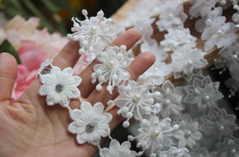 White 3D Beaded Flower Lace Decoration Girl Dress Scrapbook | Etsy